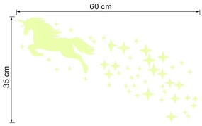 Samolepka na zeď "Fosforový jednorožec s hvězdami" 60x35 cm