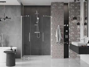 Mexen Velar Duo, posuvné sprchové dveře do otvoru 160 cm, 8mm čiré sklo, broušená ocel, 871-160-000-02-97