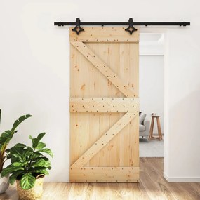 Posuvné Dveře S Kováním 95 X 210 Cm Masivní Borové Dřevo Stříbrná