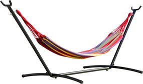 Outsunny Houpací Síť se Stojanem z Oceli - Přenosná Houpací Síť se 6 Nastavitelnými Výškami a Vakem pro Uložení - Nosnost 120 kg 200x150 cm Mnohobare…