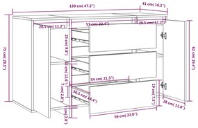 Příborník Bihl se 3 zásuvkami - 120x41x75 cm | černý