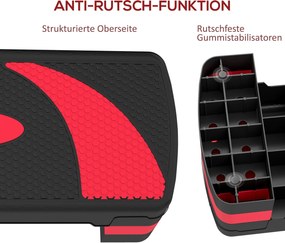 HOMCOM Aerobní stepper, výškově nastavitelné, pro vnitřní i venkovní použití, nosnost až 150 kg, 80 x 31 x 10-20 cm, Červený