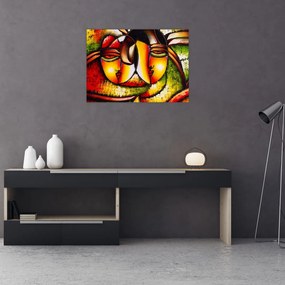 Skleněný obraz - Olejomalba, abstraktní obličeje (70x50 cm)
