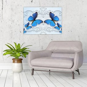 Skleněný obraz - Modří motýli (70x50 cm)