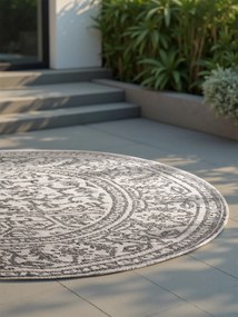 NORTHRUGS, Kusový koberec Duet Kona 106249 White/Gray kruh - na ven i na doma, 160x160 (průměr) kruh, šedá, chodba / předsíň