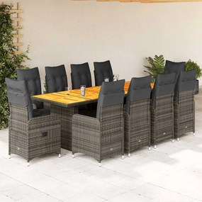 11dílný zahradní bistro set s poduškami šedý polyratan 3277279