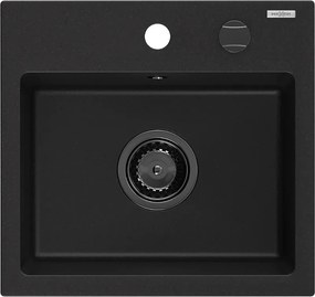 Mexen Milo granitový dřez 1-komorový 435 x 410 mm, černý, černý sifon - 6505441000-77-B