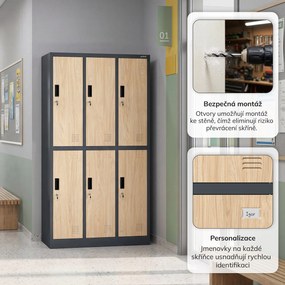 Šatní skříň BHP antracitová / dub sonoma, 6dveřová: Eco Design IGOR, 900 x 1850 x 450 mm
