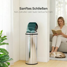 HOMCOM 50 l automatický odpadkový koš, nerezový, s pohybovým senzorem, černý a stříbrný