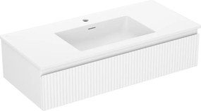 Mexen Rivel, koupelnová skříňka 100 cm s umyvadlem Otis, 1 zásuvka, drážkovaná, bílá matná, 91A20-10023-1-BF01-W18M01