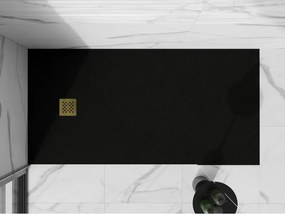 Mexen Stone+, obdélníková vanička z minerálního kompozitu 160 x 100 cm, černá, zlatá lesklá krytka, 44701016-G