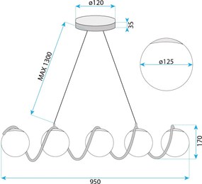 Toolight Toolight, závěsné světidlo 95cm, 5xE14, APP1780-5CP, zlatá lesklá, OSW-06066