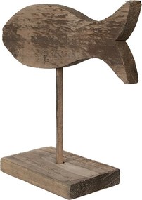 Hnědá antik dřevěná dekorace ryba na podstavci - 20*8*20 cm