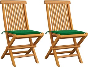 Skládací židle se zelenými polštáři 2 ks, masivní teakové dřevo 3062465
