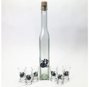 Výrobce po 1 ks | Sada Cornelie 1x skleněná láhev hranatá a 6x sklenice na panáky čirá | KK03810