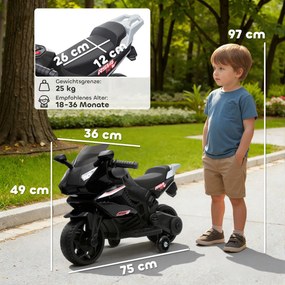 AIYAPLAY Elektrická motorka pro děti, klakson, světla, hudební funkce, 2,5 km/h, černá