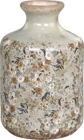 Zelená keramická dekorační váza s kvítky Florals Evry - Ø 11*17cm