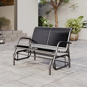 Outsunny Houpací křeslo 2-sedák Zahradní lavice Zahradní houpačka Lavice Sedadlo Park Lavice Kovový zahradní nábytek Černá 120 x 70 x 88 cm | Aosom