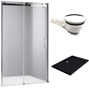 BPS-koupelny Posuvné sprchové dveře HYD-PD03B 100 chrom/transparent pro instalaci do niky + vanička HYD-OSV-ST04A černá
