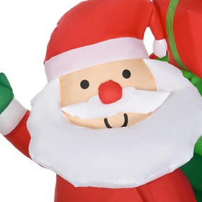 HOMCOM Nafukovací Otec Vánoc se sobem, LED světlo, 210 cm Samonafukovací vánoční dekorace Voděodolná vánoční figurka pro vnitřní i venkovní použití