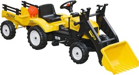 HOMCOM Pedálový Traktor s Přívěsem a Nastavitelným Lžicí Loaderem pro Děti od 3 Let Žlutý | Aosom