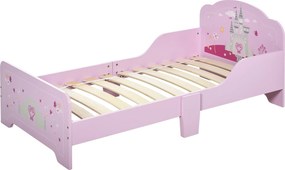 HOMCOM Dětská postel pro děti od 3 let - Dřevěná postel s bezpečnostními zábranami, max. nosnost 50 kg, 143x73x60 cm, Růžová