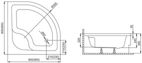 Polimat Pako čtvrtkruhová vysoká sprchová vanička Rozměr vaničky: 90x90cm