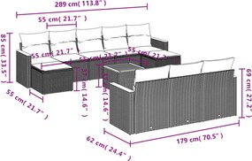 11dílný zahradní sedací souprava s poduškami béžový polyratan 3258825