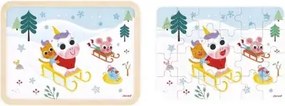 JANOD Dřevěné puzzle Sáňkování / Hledání rozdílů / 24 dílků / 27,5x20