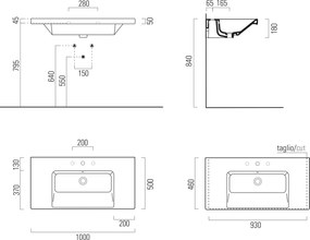 GSI GSI, NORM keramické umyvadlo 100x18x50 cm, bílá ExtraGlaze, 8633111