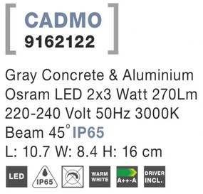 Svítidlo Nova Luce CADMO S WALL GREY 2 nástěnné, IP 65, 2x3 W