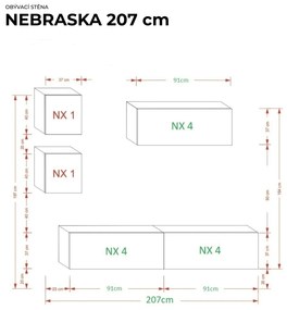 Ral Obývací stěna NEBRASKA 5, 207 cm - Bílý lesk