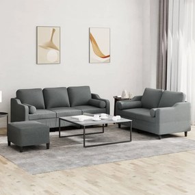 3dílná sedací souprava s polštáři tmavě šedá textil 3201859