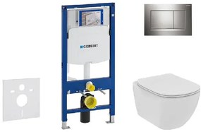 Geberit Duofix - Set předstěnové instalace, klozetu a sedátka Ideal Standard Tesi, tlačítka Sigma30, Rimless, SoftClose, lesklý chrom/chrom mat 111.300.00.5 NE6