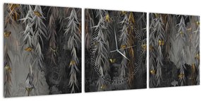 Obraz - Vrbové větvičky v černém pozadí (s hodinami) (90x30 cm)