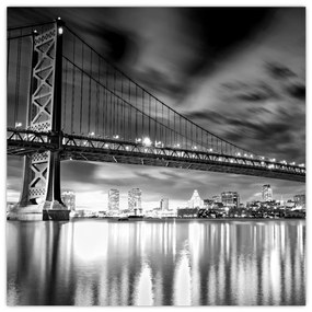 Obraz - Most Benjamina Franklina, Filadelfie, černobílý (30x30 cm)