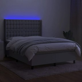 Box spring postel s matrací a LED světle šedá 140x200 cm textil 3138637