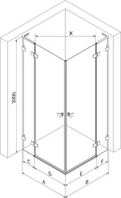 Mexen Lunar, L Duo výklopný sprchový kout 115 x 105 cm, 8mm čiré sklo, černý profil, 834L-115L-105P-70-00