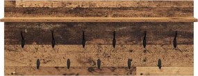 věšák, nástěnný, 1 prkno, háčky, kompozitní dřevo, 40x100x12 cm, staré dřevo, Dekorino TK20260019