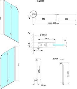 Gelco Gelco, LORO vanová zástěna skládací 900mm, čiré sklo, GN1190