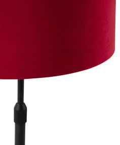 Stolní lampa černá s červeným sametovým stínítkem se zlatem 25 cm - Parte