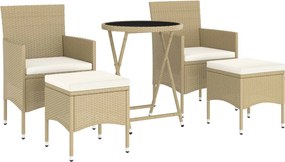 5dílný zahradní bistro set polyratan a tvrzené sklo béžový 3058390