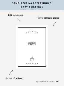 Samolepka na kořenky PEPŘ bílá 3 × 4 cm základní písmo
