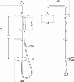 Mexen KX49 sprchový set s dešťovou sprchou a termostatickou baterií, bílá/zlatá - 771504091-25