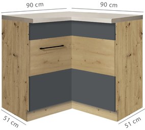 INFINITY s | dolní skříňka 16D rohová | 90x90 cm | artisan/šedá mat