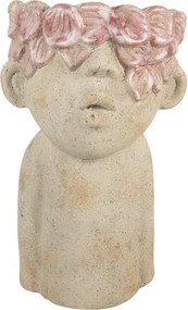 Béžový antik obal na květináč hlava ženy s květy Danaé L - 20*19*31 cm