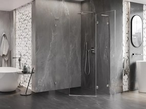Mexen Lunar, L pravý výklopný pětiúhelníkový sprchový kout 90x100 cm, 8mm čiré sklo, ocelový profil, 831L-090P-100L-97-00-P