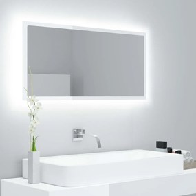 LED koupelnové zrcadlo bílé vysoký lesk 90x8,5x37 cm akrylové - Default Title