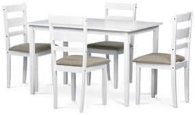 AUTRONIC Jídelní set 1+4, stůl 120x75x75 cm, MDF, dýha, masivní nohy, bílý mat, šedé látkové sedáky