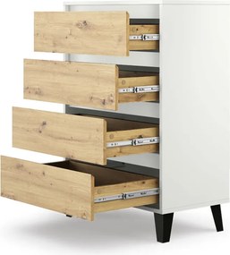 Komoda Borg 4s/70 bílá / dub artisan